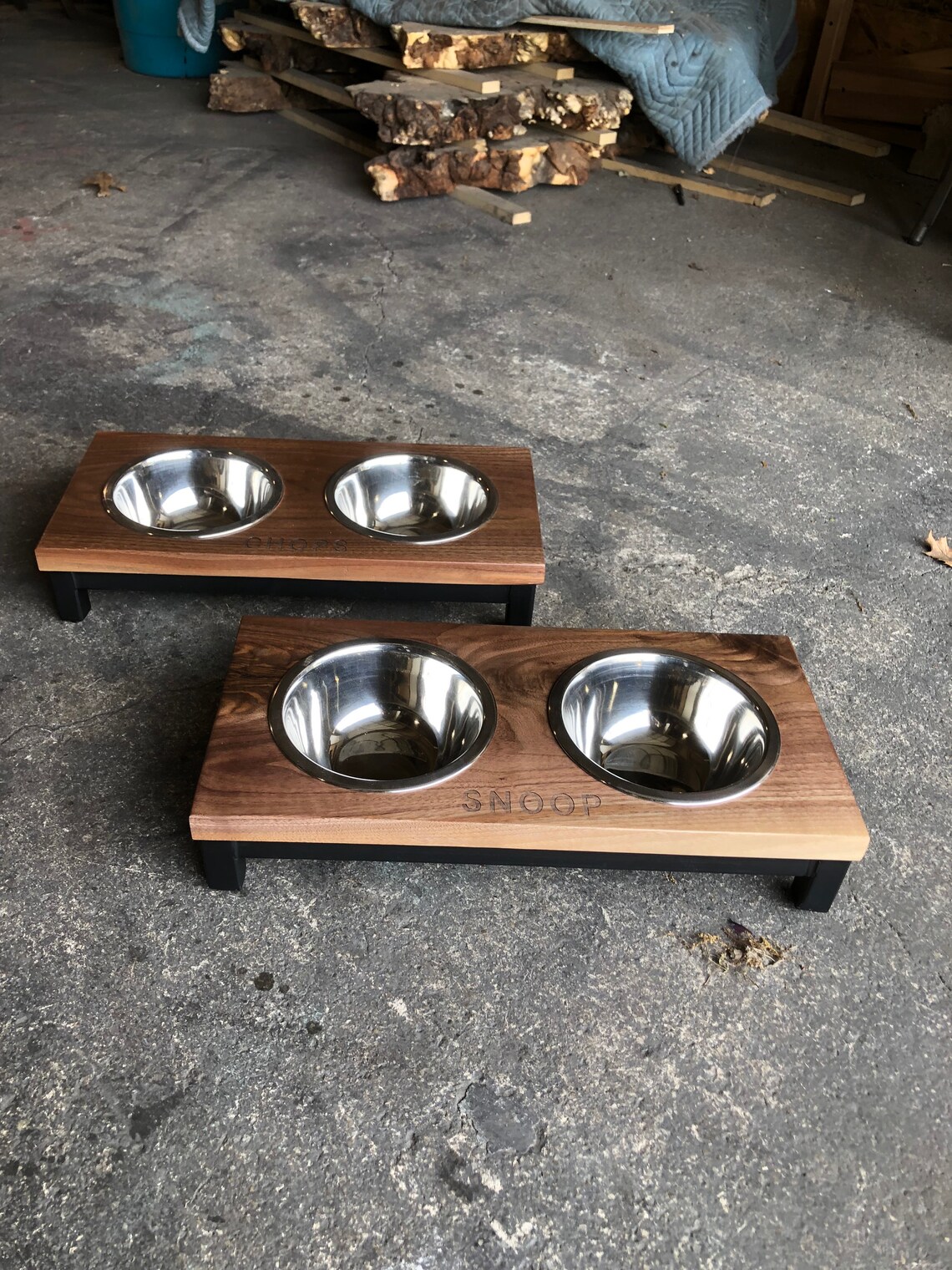 Walnut or Maple Modern Industrial Doggy Dining Table With Name - Etsy