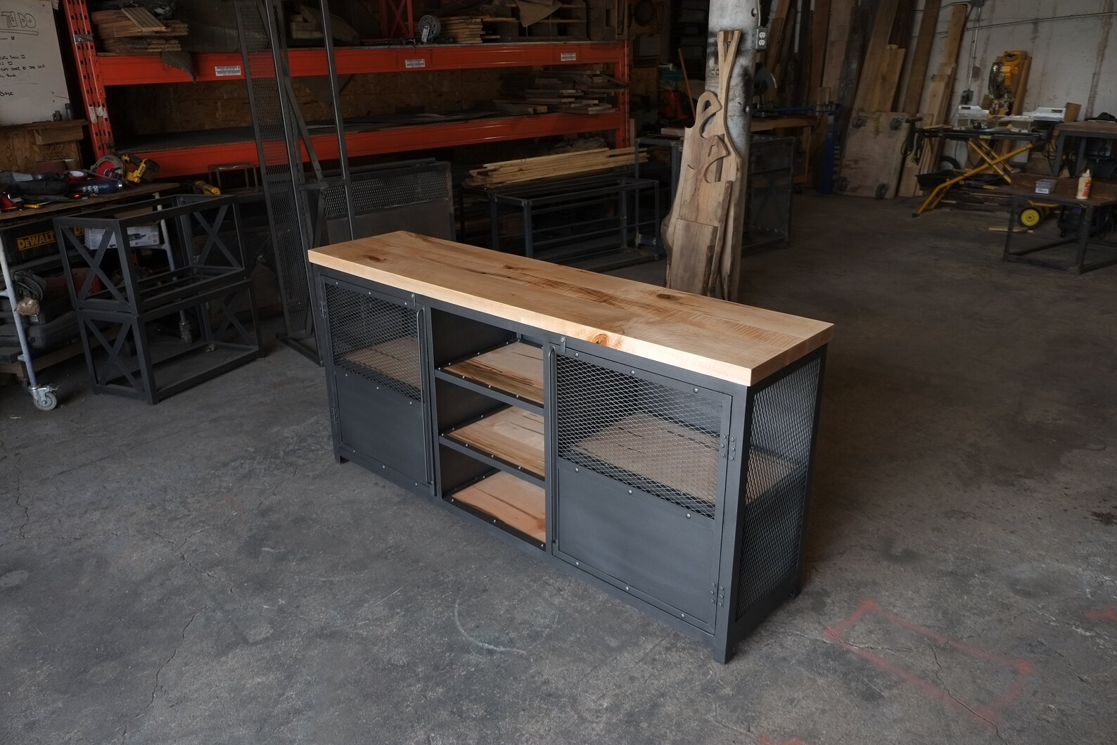 Industrial Steel and Wormy Maple Media Console/ Bar Cart/ - Etsy