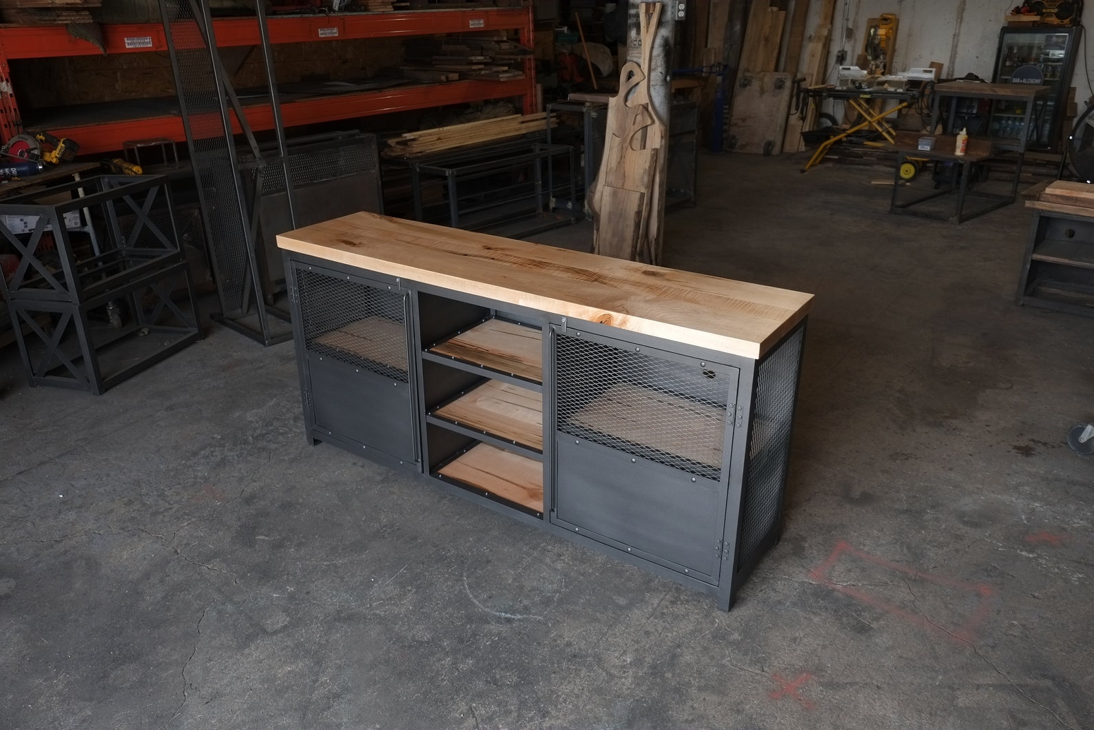 Industrial Steel and Wormy Maple Media Console/ Bar Cart/ - Etsy