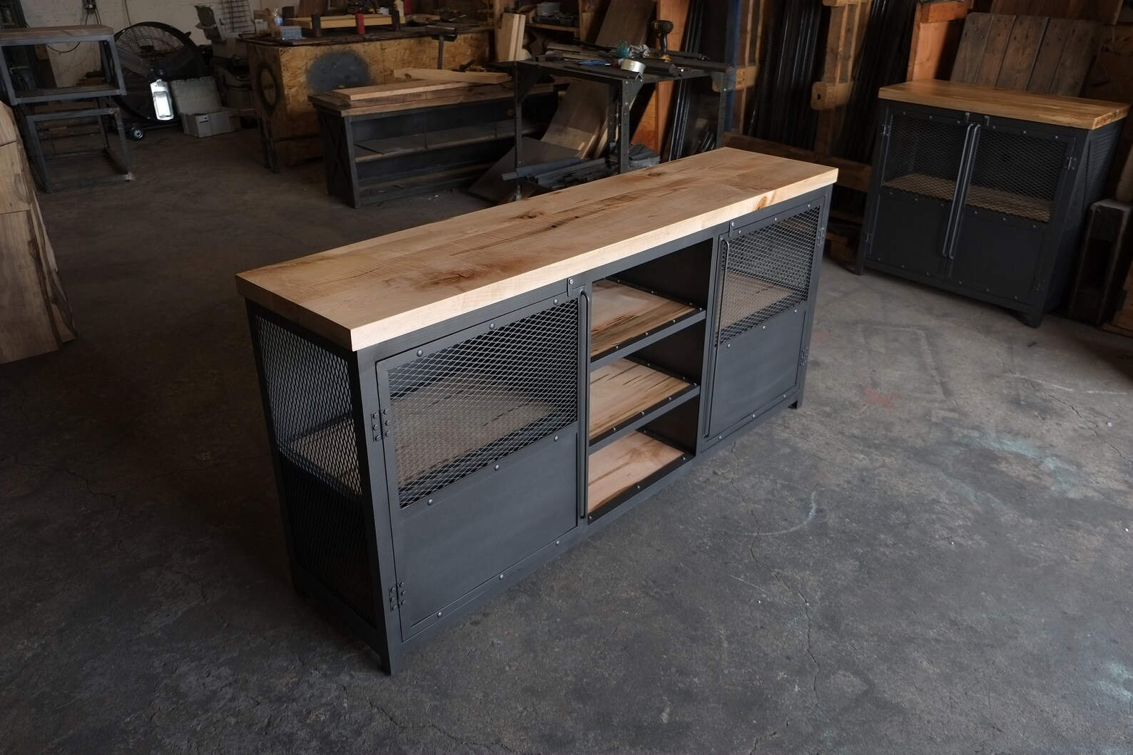Industrial Steel and Wormy Maple Media Console/ Bar Cart/ - Etsy