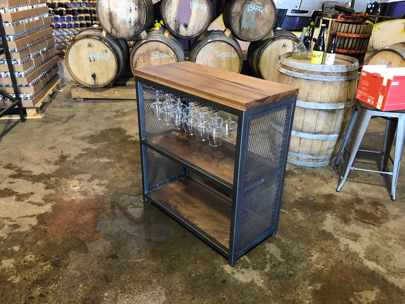Steel and Walnut Bar/liquor Console W/stemmed Wineglass Racks - Etsy