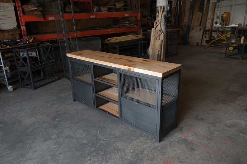 Industrial Steel and Wormy Maple Media Console/ Bar Cart/ - Etsy