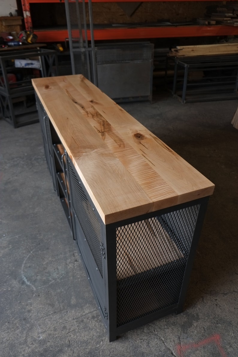 Industrial Steel and Wormy Maple Media Console/ Bar Cart/ - Etsy