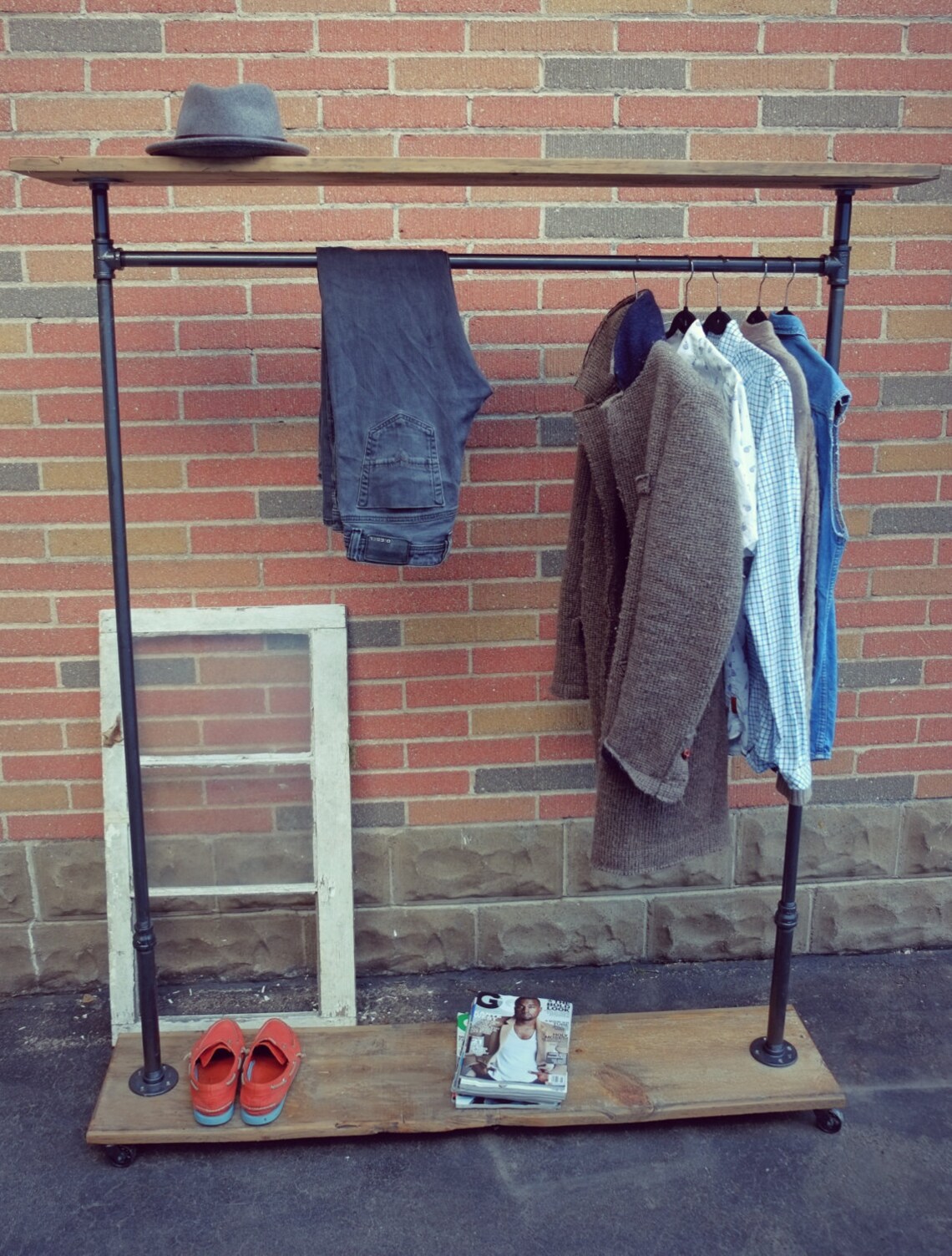 Iron Pipe Rack W/top and Bottom Barnboard Shelves - Etsy