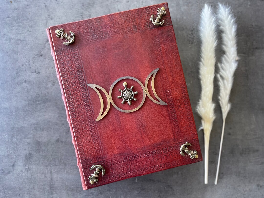 Leather Moon Journal Red Triple Moon Large Journal Art Large Blank ...