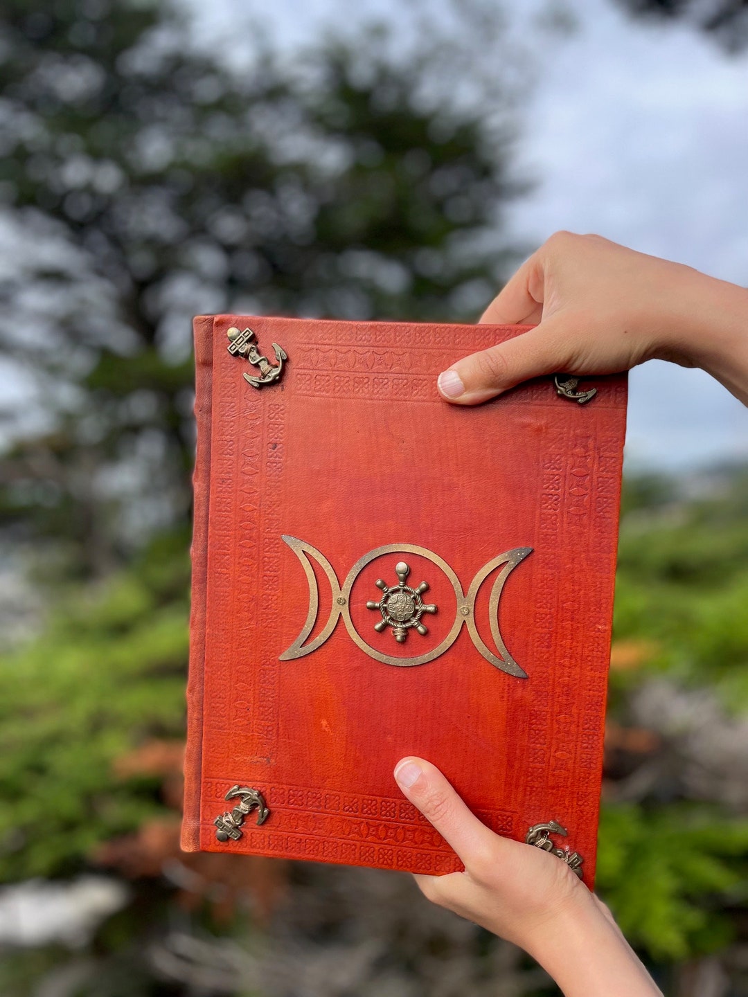 Leather Moon Journal Red Triple Moon Large Journal Art Large Blank ...