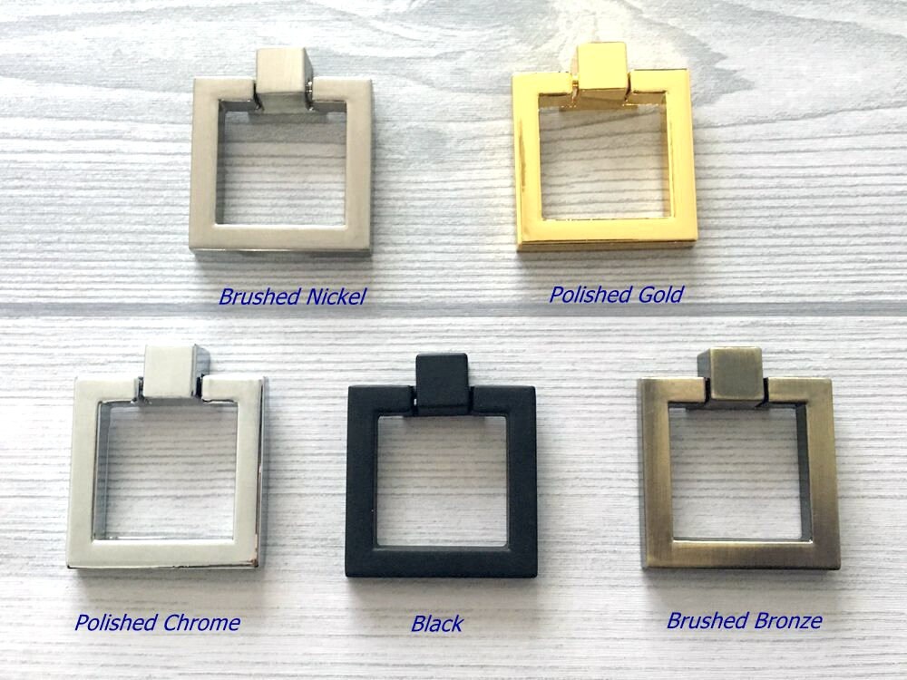 Square Drawer Pull Drop Ring Knobs Bronze Nickel Steel Gold | Etsy