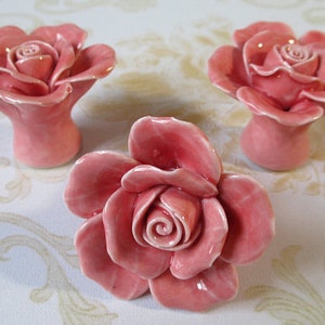Knobs Rose Flower / Shabby Chic Dresser Knobs / Pink Ceramic Drawer Knobs Pulls Handles / Unique ...