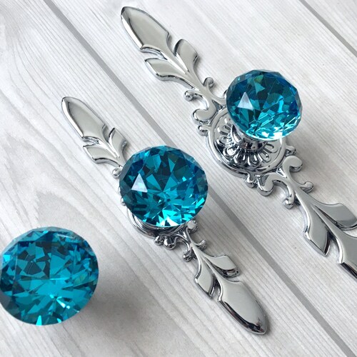 Blue Glass Dresser Knobs / Crystal Drawer Knobs Pulls Handles - Etsy