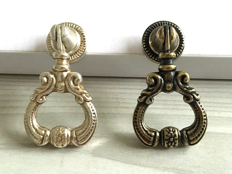 Drop Ring Pull Knob Antique Bronze Silver Gold Brass Dresser - Etsy