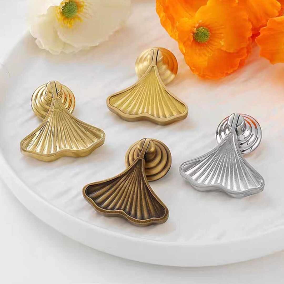 Decorative Ginkgo Leaf Drop Drawer Pulls Solid Brass Cabinet Knobs Unique Leafy Dresser Handle ...