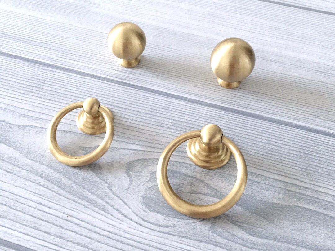 Brass Ring Pulls Drawer Knob Brushed Gold Brass Ring Handle Cabinet ...