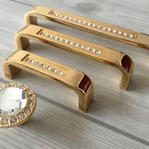 2.5 3.75 5 Gold Crystal Handle Dresser Pull - Etsy