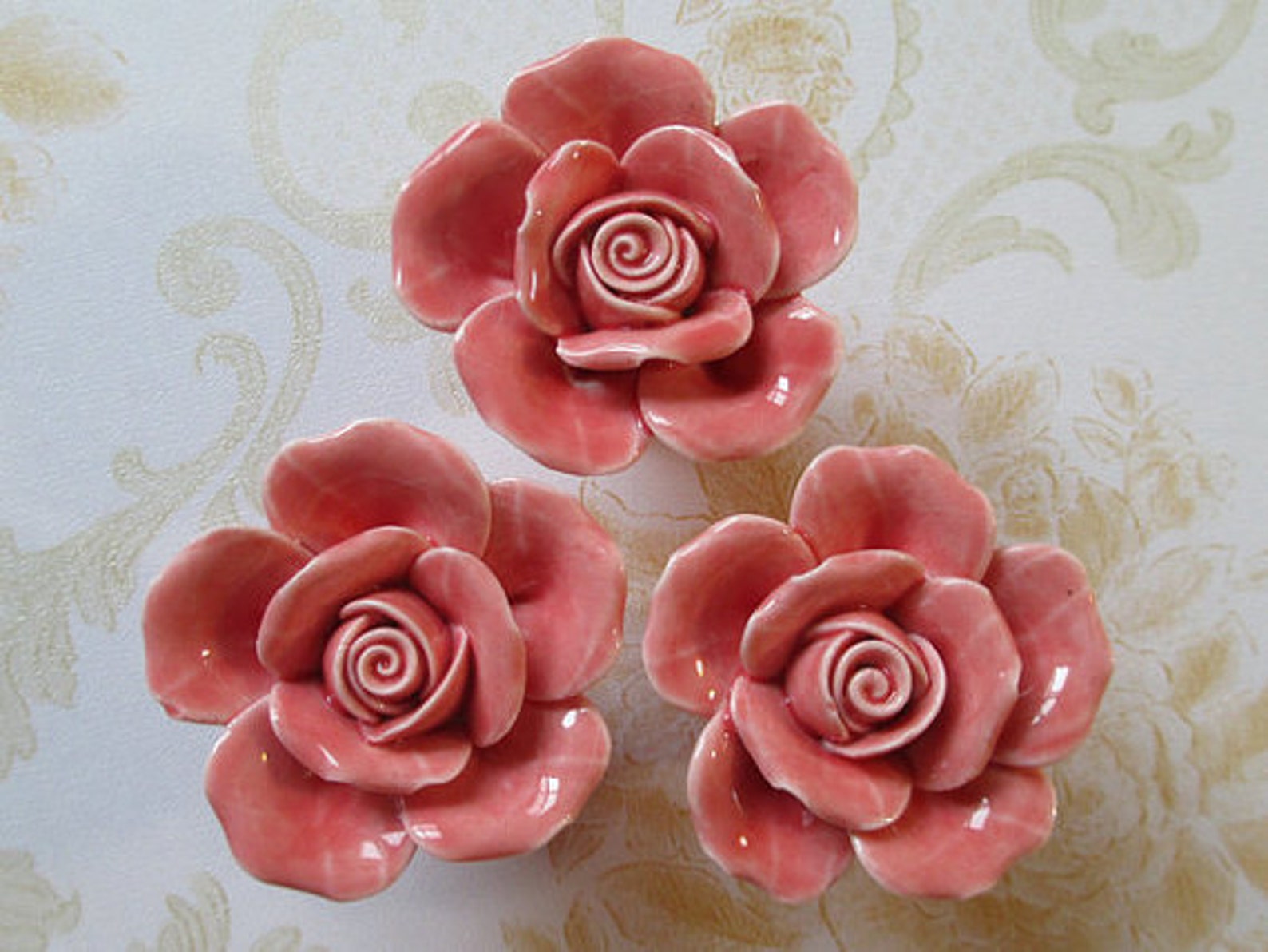 Knobs Rose Flower / Shabby Chic Dresser Knobs / Pink Ceramic | Etsy