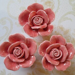 Knobs Rose Flower / Shabby Chic Dresser Knobs / Pink Ceramic Drawer Knobs Pulls Handles / Unique ...