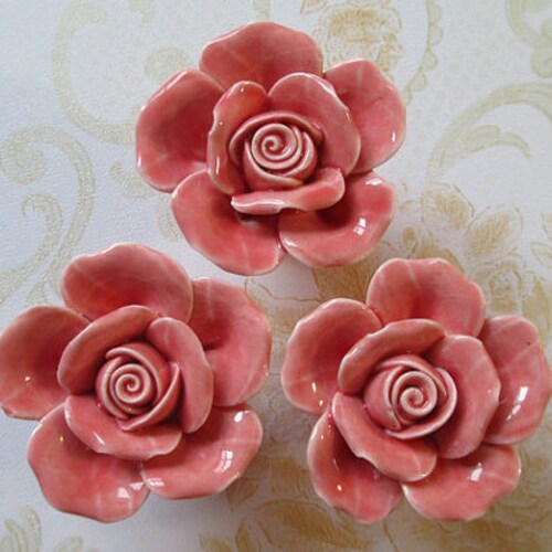 Knobs Rose Flower / Shabby Chic Dresser Knobs / Pink Ceramic - Etsy