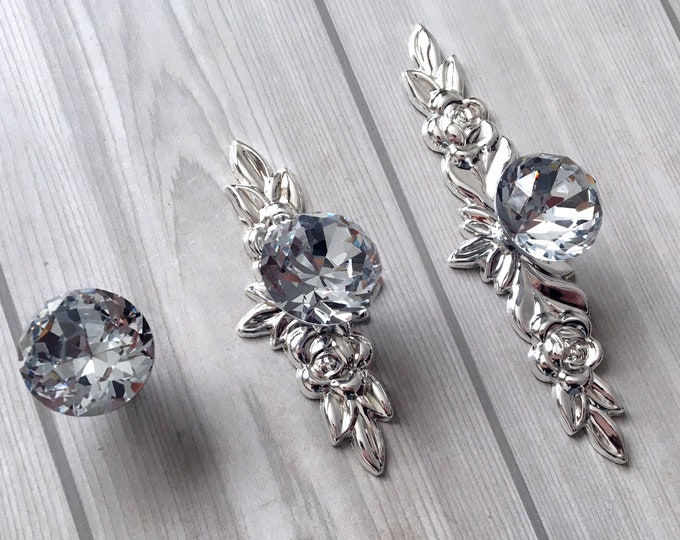 Blue Glass Dresser Knobs / Crystal Drawer Knobs Pulls Handles Sparkle / Kitchen Cabinet Knobs ...