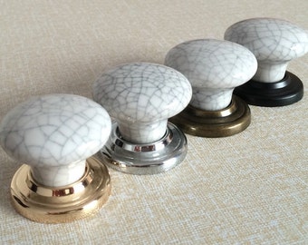 3 White Crackle Kitchen Cabinet Pulls Handles Knob Dresser Pulls Drawer Pull Handles Knobs ...