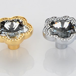 Floral Crystal Knob Rhinestone Glass Knobs Dresser Knob Drawer Knobs Pulls Handles Flower ...