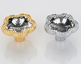 Gold Glass Knob Crystal Knobs Drawer Pull Crystal Handle Pull Rhinestone Dresser Pulls Handles ...