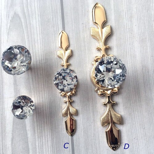 Gold Crystal Drawer Knobs Pulls Handles Glass Knobs Dresser - Etsy