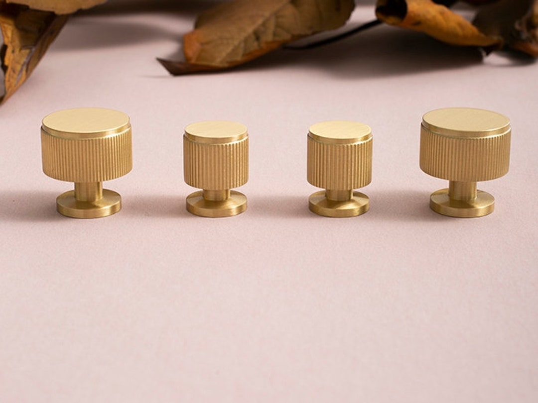 Brass Cabinet Pulls Reeded Handles Knurled Cabinet Knob Notched Drawer ...