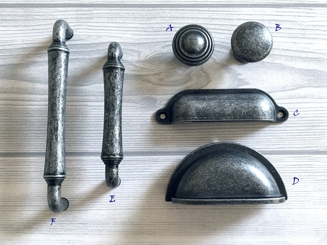 Antique Black Silver Pewter Cabinet Handles Pulls Kitchen Drawer Knobs Pull Handle Dresser Knob ...