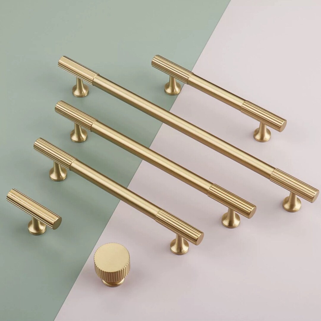 Brass Cabinet Pull Knurled Cabinet Pulls Handles Knobs Notched Dresser ...