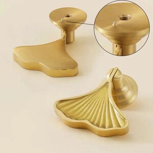 Decorative Ginkgo Leaf Drop Drawer Pulls Solid Brass Cabinet Knobs Unique Leafy Dresser Handle ...