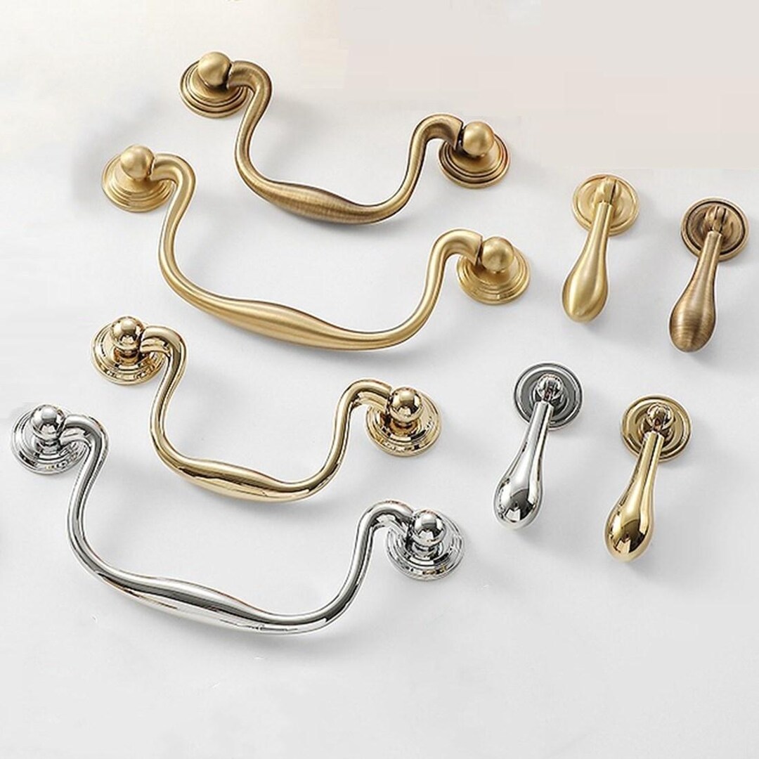 3.75" 5" Brass Drop Bail Drawer Pull Modern Cabinet Swing Handle Gold ...