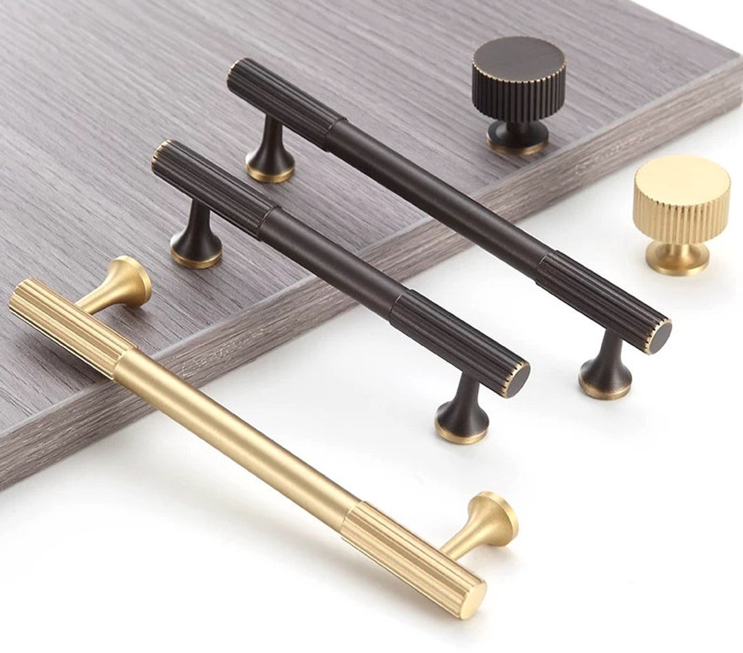 Brass Knurled Handle Cabinet Pulls Handles Knobs Notched Dresser Drawer ...