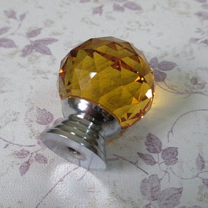 Sparkle Glass Dresser Drawer Knobs Pulls Handles Shiny Yellow Amber / French Country Crystal ...