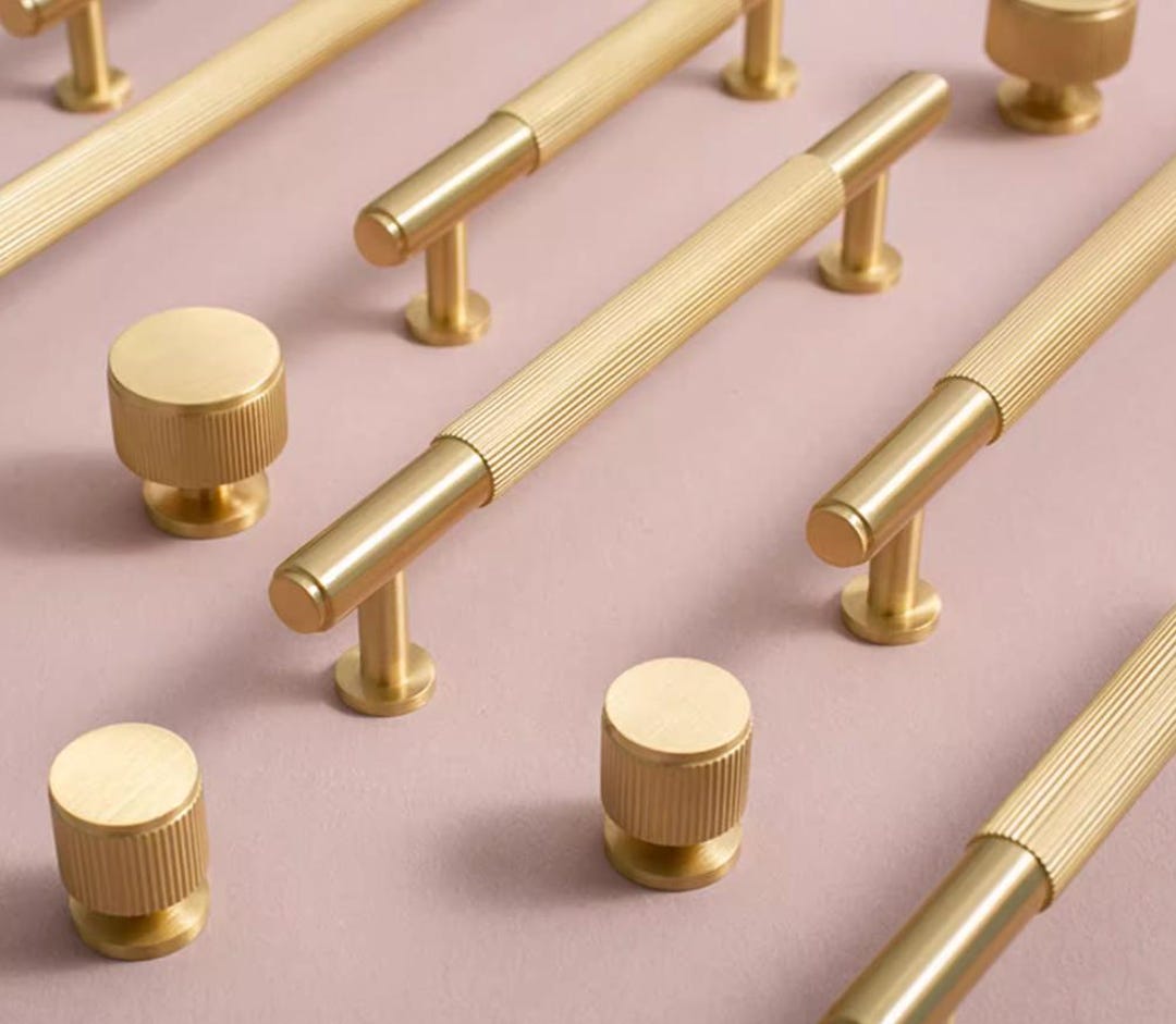 Brass Linear Knurled Solid Brass Cabinet Pulls Wardrobe Bar Handles ...