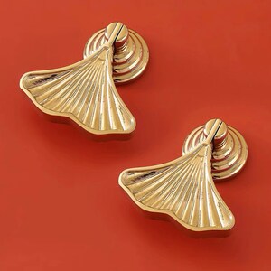 Decorative Ginkgo Leaf Drop Drawer Pulls Solid Brass Cabinet Knobs Unique Leafy Dresser Handle ...