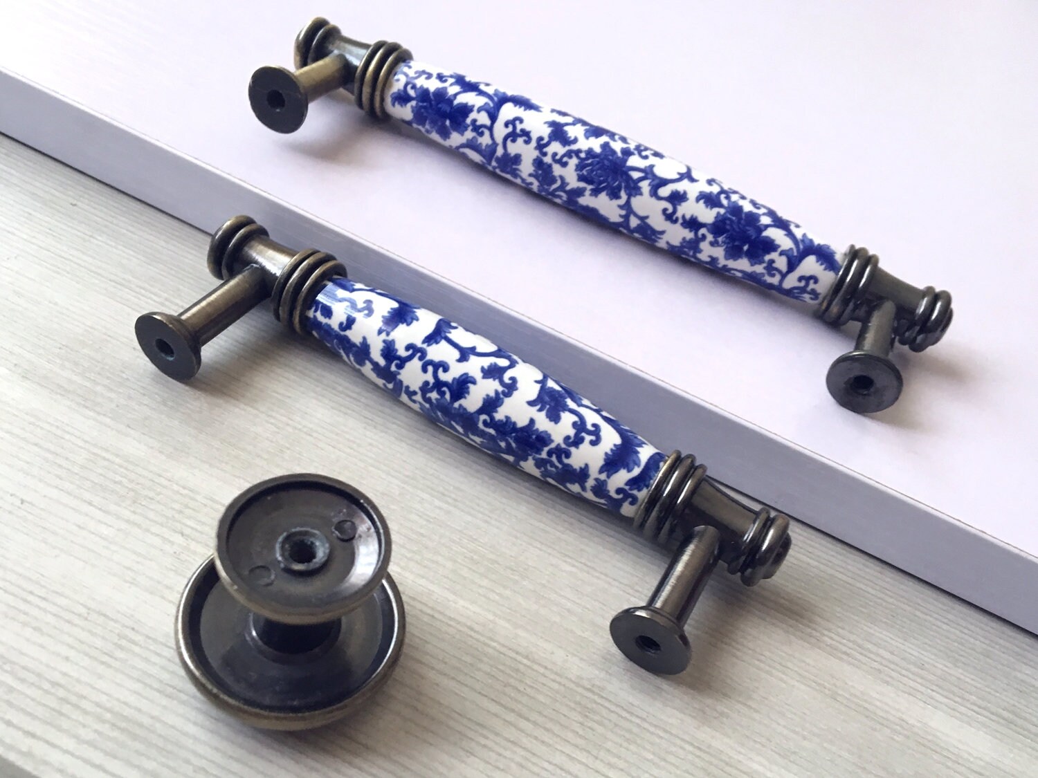 3.75 5 Drawer Pull Handles White Blue Kitchen | Etsy