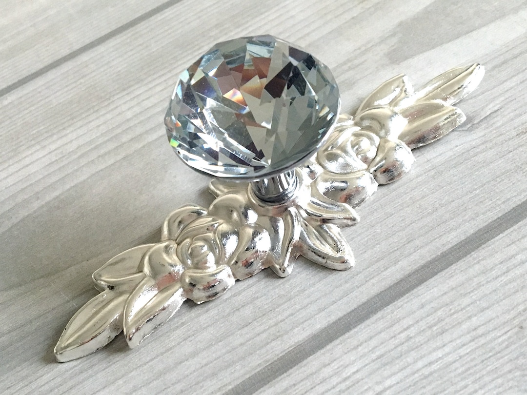 Crystal Drawer Knobs Glass Dresser Knob Pulls Handle Silver Clear ...