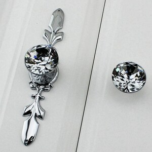 Glass Drawer Knob Pull Crystal Dresser Knobs Pulls Handle Silver Chrome Clear Rhinestone Kitchen ...