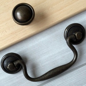 3.75 Vintage Look Drop Bail Dresser Knobs Drawer Pulls Handles Knob Antique Bronze Rustic ...