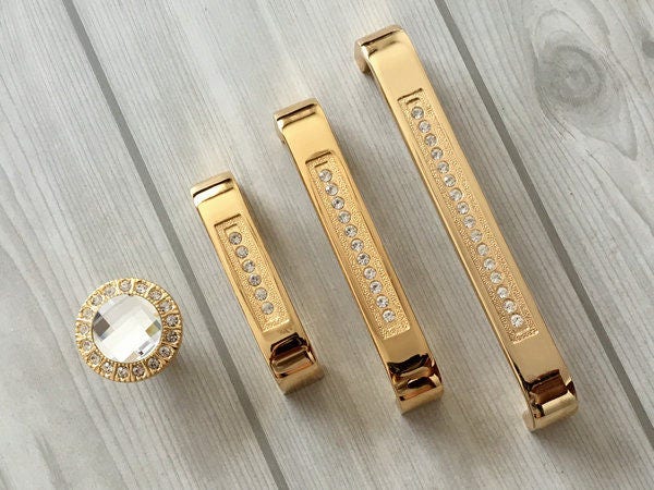 2.5 3.75 5 Gold Crystal Handle Dresser Pull | Etsy