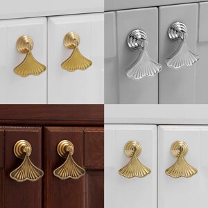 Decorative Ginkgo Leaf Drop Drawer Pulls Solid Brass Cabinet Knobs Unique Leafy Dresser Handle ...