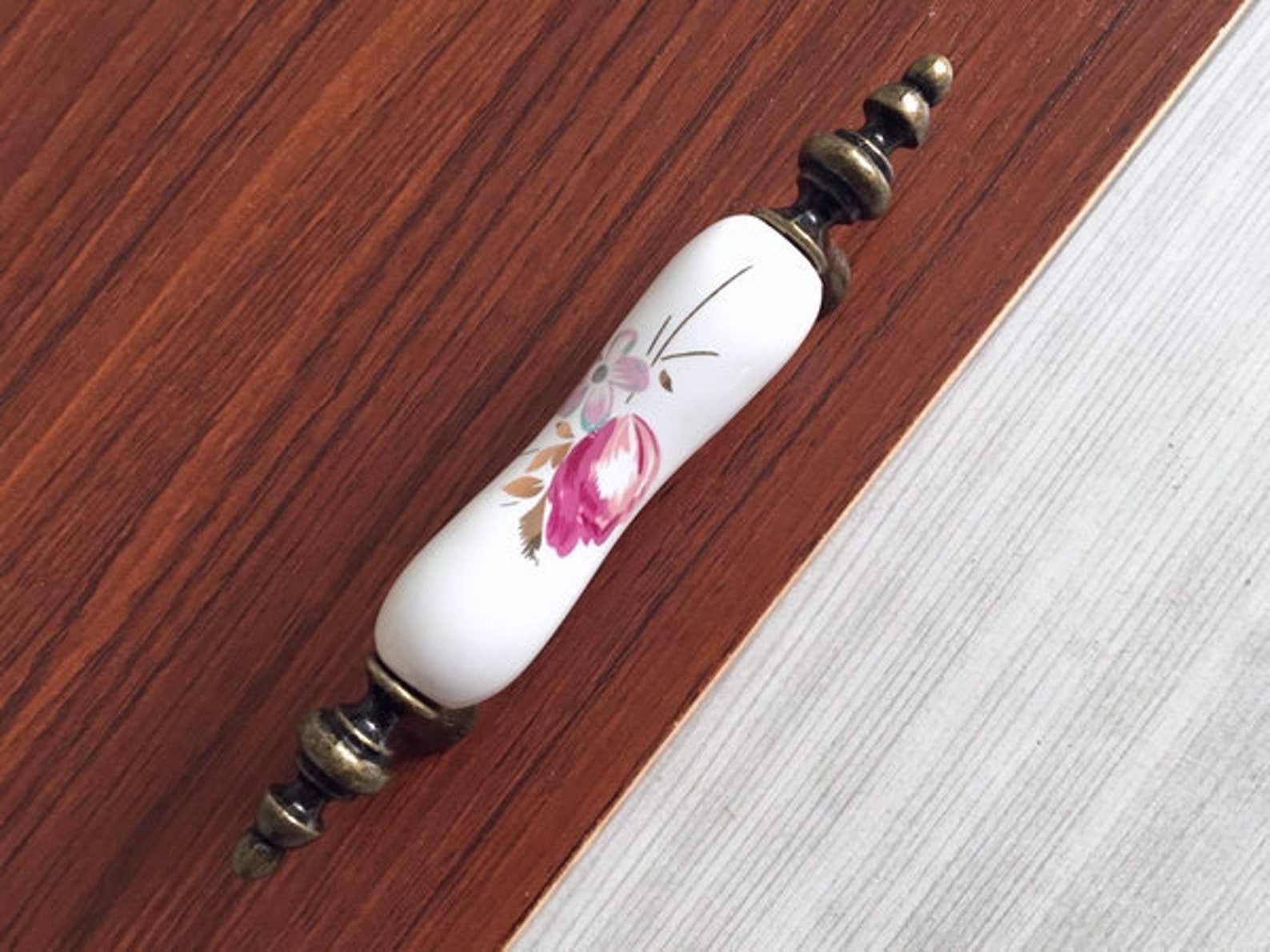 3 Floral Drawer Pulls Handles Ceramic Dresser Knob Pull | Etsy