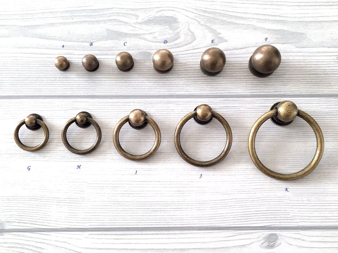 Brass Drawer Pull Drop Ring MCM Knob Antique Bronze Vintage Style Mini Knob Tiny Small Cabinet ...