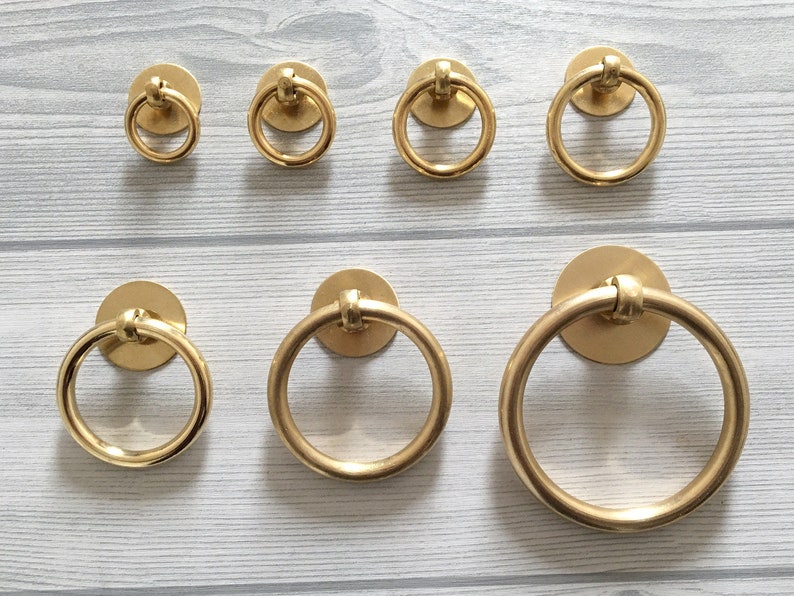 Cabinet Door Knob Pull Handle Brushed Brass Dresser Knobs Drop Ring Drawer Handles Kitchen Pull ...