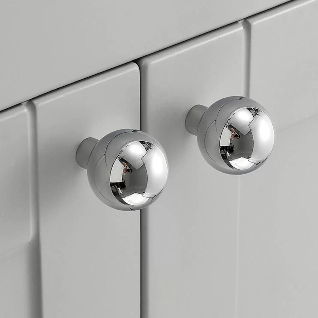 Brass Cabinet Knob Polished Chrome Sphere Drawer Knobs Shiny Silver ...