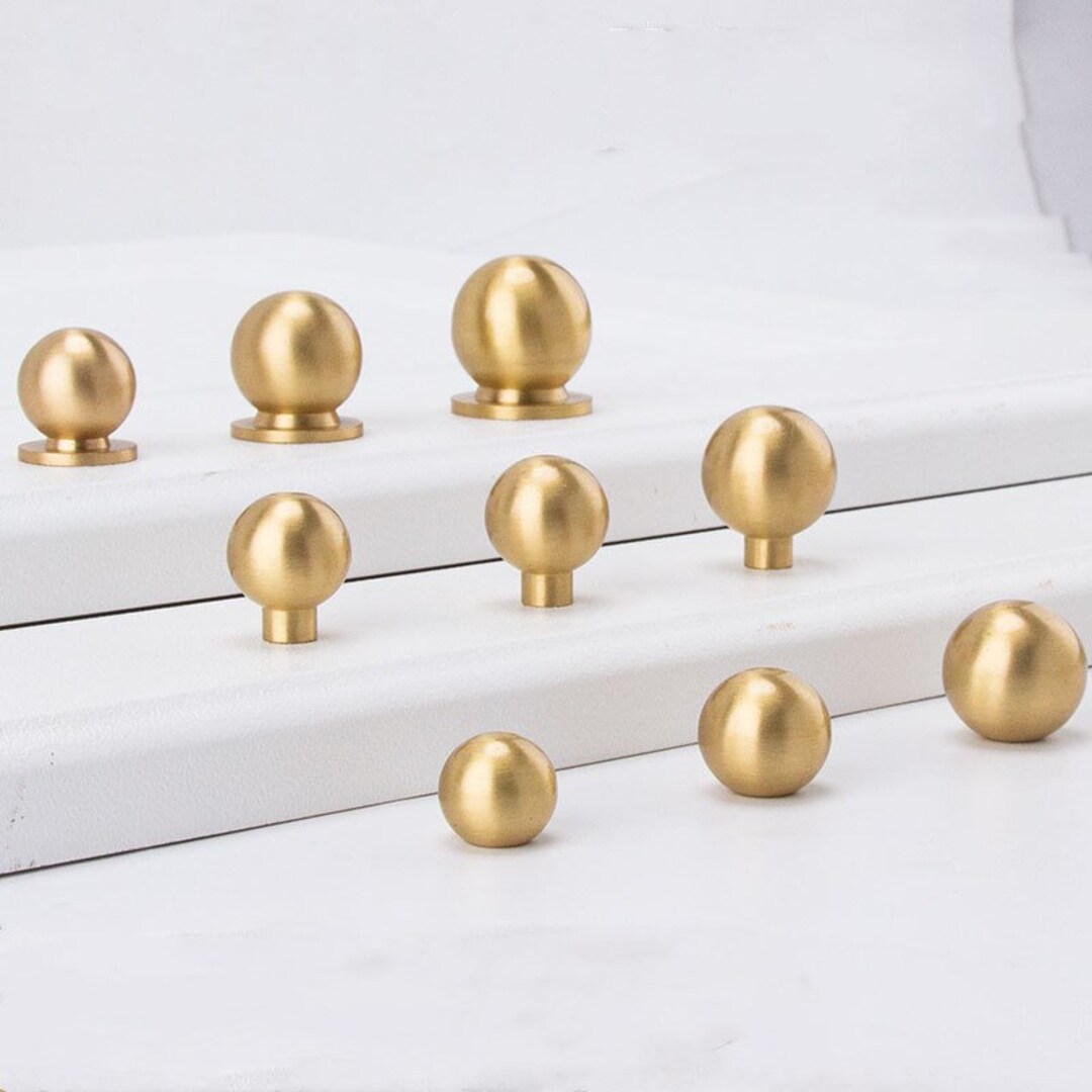Brass Knob MCM Knob Brushed Gold Brass Mini Knob Tiny Small Cabinet Door Knobs Dresser Pull ...