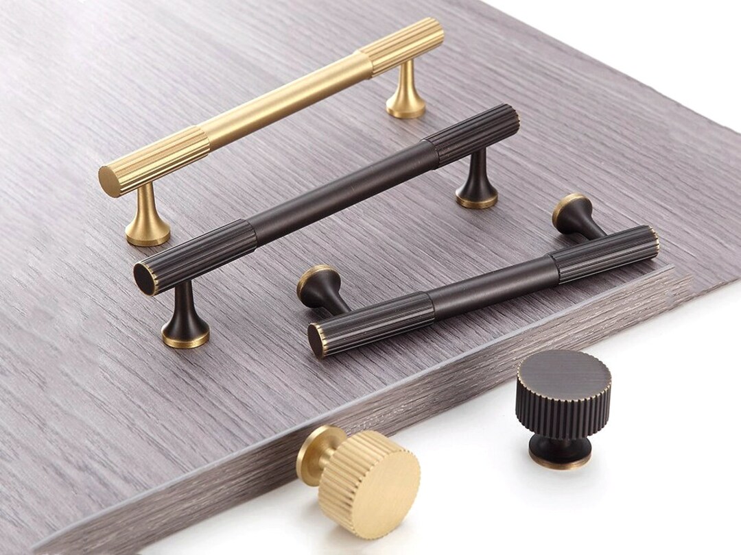 Brass Knurled Cabinet Pulls Handles Knobs Notched Dresser Knob Drawer ...