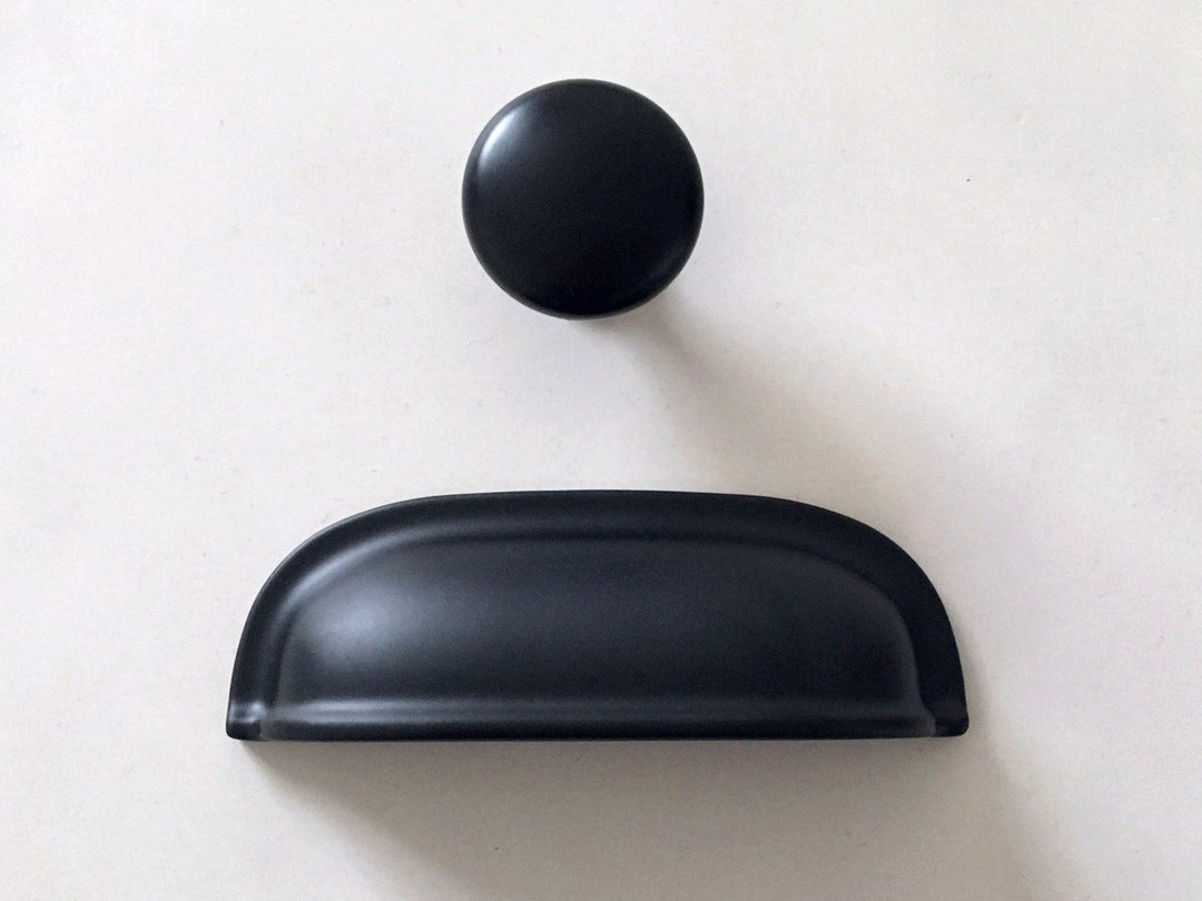 2.5" Black Drawer Pull Cup Drawer Handles Dresser Pulls Matte Black Bin ...