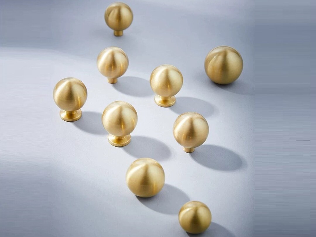 Ball Brass Knob Brushed Brass Gold Knob Cabinet Door Knob Handle Pull ...