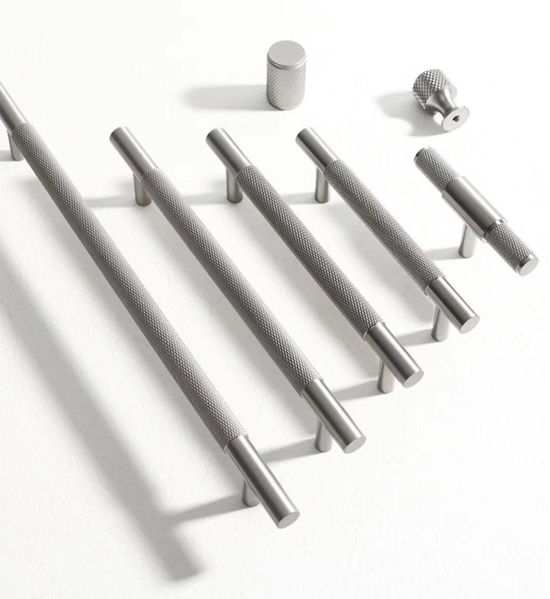 3.75 5 6.25 8.8 Brushed Nickel Knurled Cabinet Bar Handles Silver ...