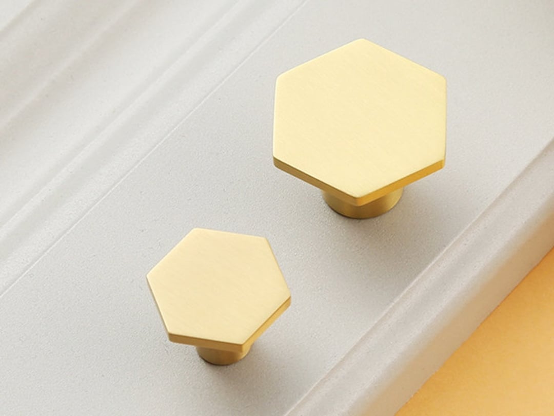 Brass Knob Hexagon Cabinet Knobs Hexagonal Knob Brass Knob Mid Century ...
